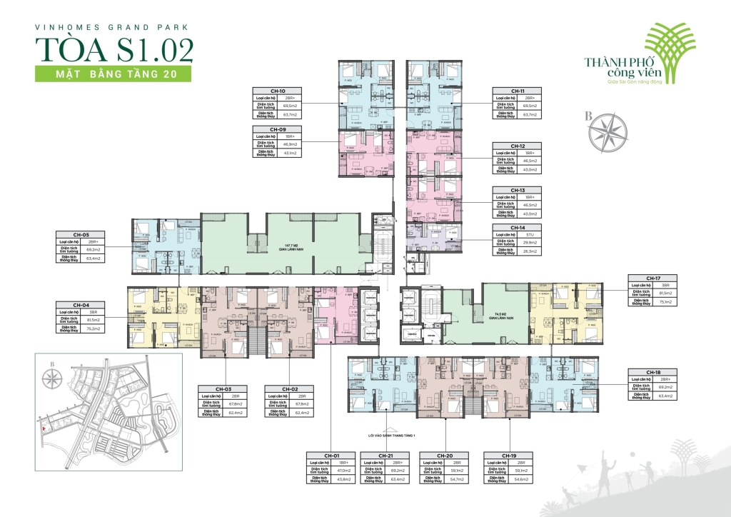 Layout Toà S1.02 – Mặt Bằng Toà S1.02 – Vinhomes Grand Park - Vạn An Land