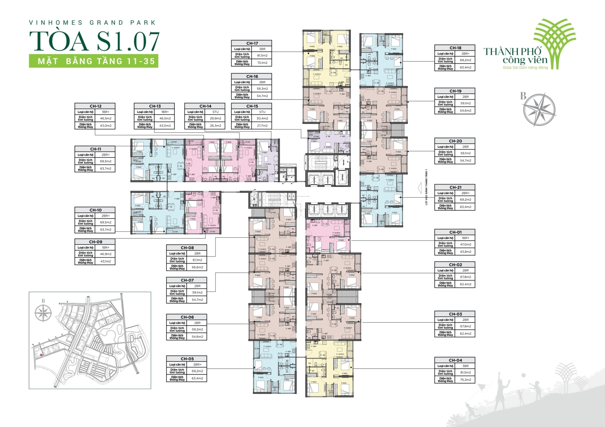Layout Toà S1.07 – Mặt Bằng Toà S1.07 – Vinhomes Grand Park - Vạn An Land